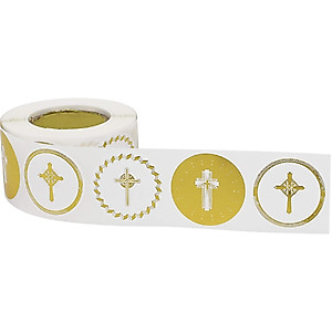 500 Christian Stickers | Faith Stickers for Baptism, Confirmation, Christening, First Communion | Gold Cross Religious Stickers