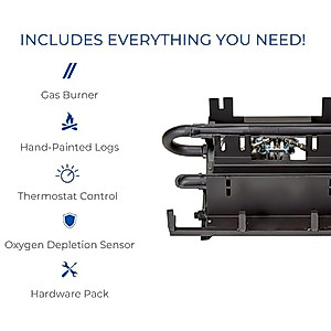 Duluth Forge DLS-18T-2 Dual Fuel Ventless Fireplace Logs Set with Thermostat, Use with Natural Gas or Liquid Propane, 30000 BTU, Heats up to 1000 Sq. Ft, Stacked Red Oak, 18 Inches