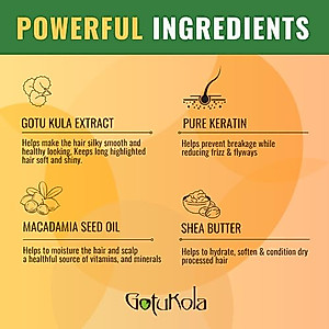 Gotukola Satin Strands Mask for Dry, Color Damaged Hair – Deep Conditioner Hair Treatment Softens Dry Hair, Repairs Damage, & Revitalizes Scalp – Gotu Kola Herb, Essential Oils, & Keratin Hair Mask