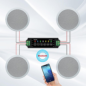 Herdio 5.25” Flush Mount Bluetooth Ceiling Speaker System Max Power 600 Watts Perfect for Humid Indoor Outdoor, Kitchen,Bedroom,Bathroom,Home Theater,Covered Porches(4 Pcs)