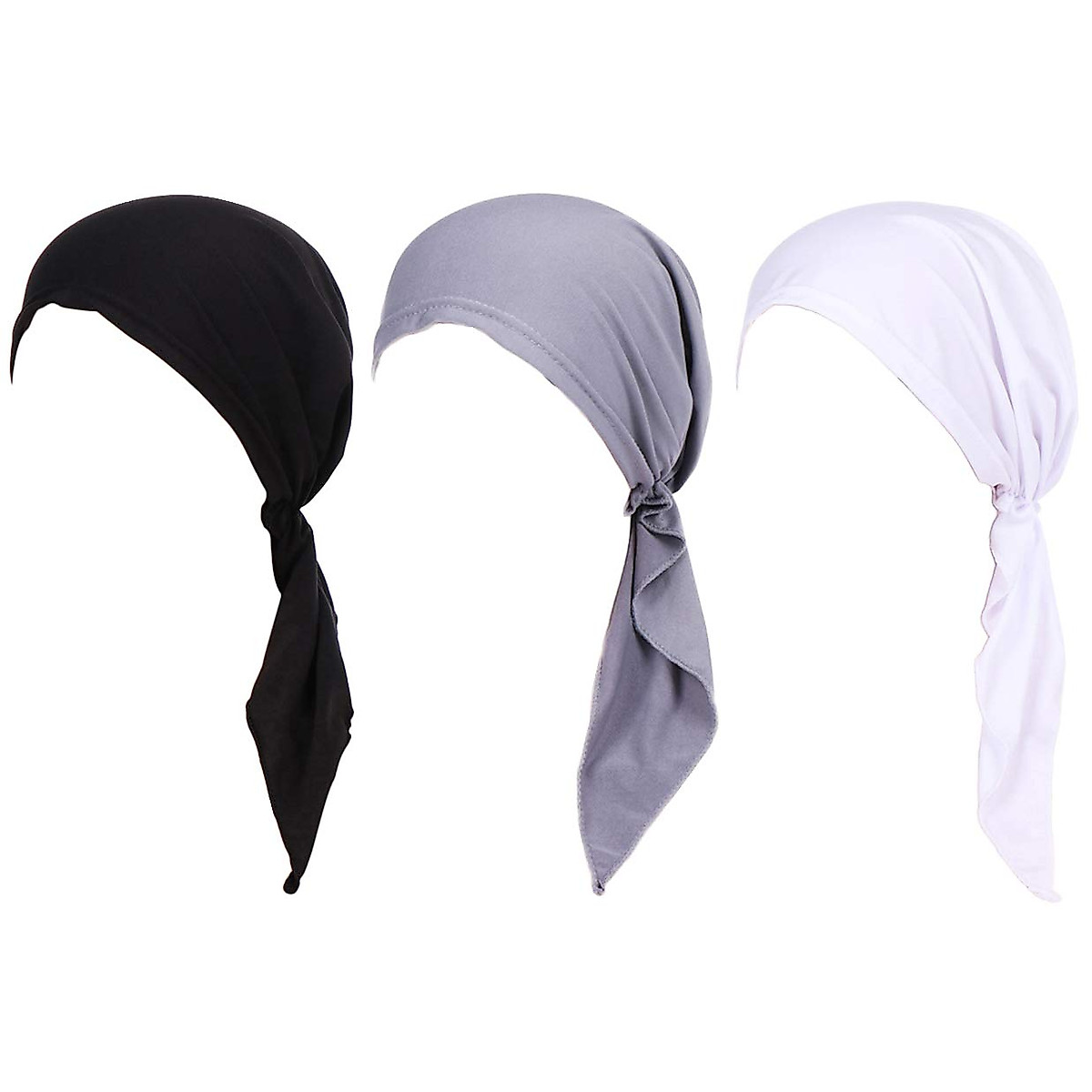 Summer Chemo Scarf Lightweight Silky Beanie Ruffle Cap Cancer Headwear for Womens (Black+Grey+White)
