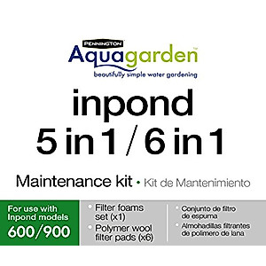 Pennington Aquagarden , Pond Filter for Ponds , Foam Filter Set , Polymer Wool Filter Pads , Pond Maintenance Kit , Suitable for Inpond 5 in 1 600 Gallon Model, White, Large (Fit 600)