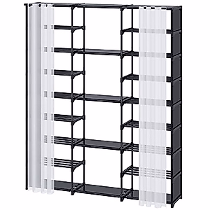 Buzowruil 9-Tier Large Shoe Rack - Metal Shoe Storage Tower with Curtain for Entryway, Holds 50-55 Pairs, Black