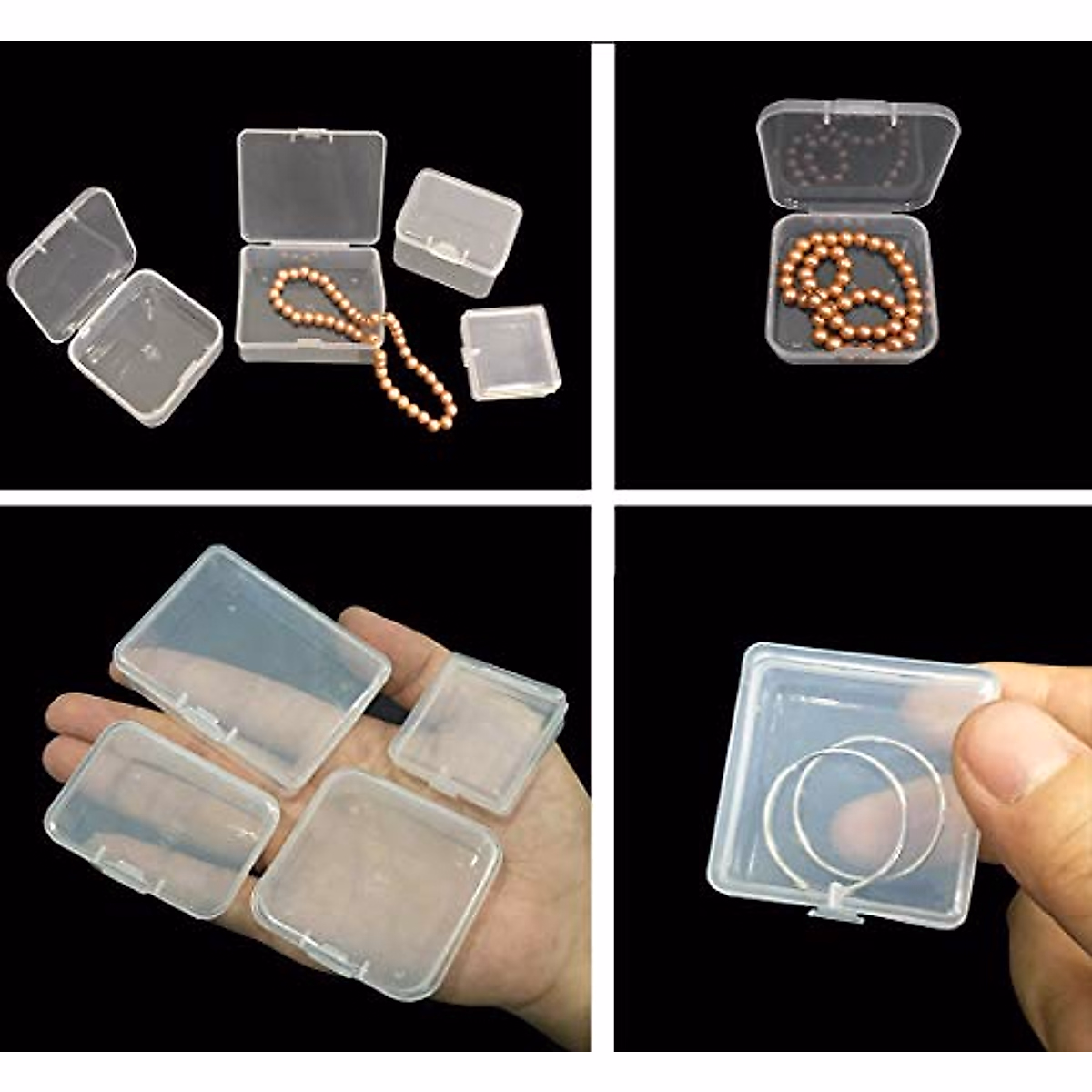 Pcxino 40 Pack 4 Size Small Clear Storage Box,Clear Plastic Beads Storage Containers Box with Hinged Lid for Small Items and Craft Projects