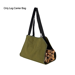 EKDJKK Large Canvas Log Carrier Bag, 100 x 50cm Waterproof Fireplace Firewood Storage Bag Indoor Outdoor Log Holder Waxed Wood Carrier with Padding Straps (Green)