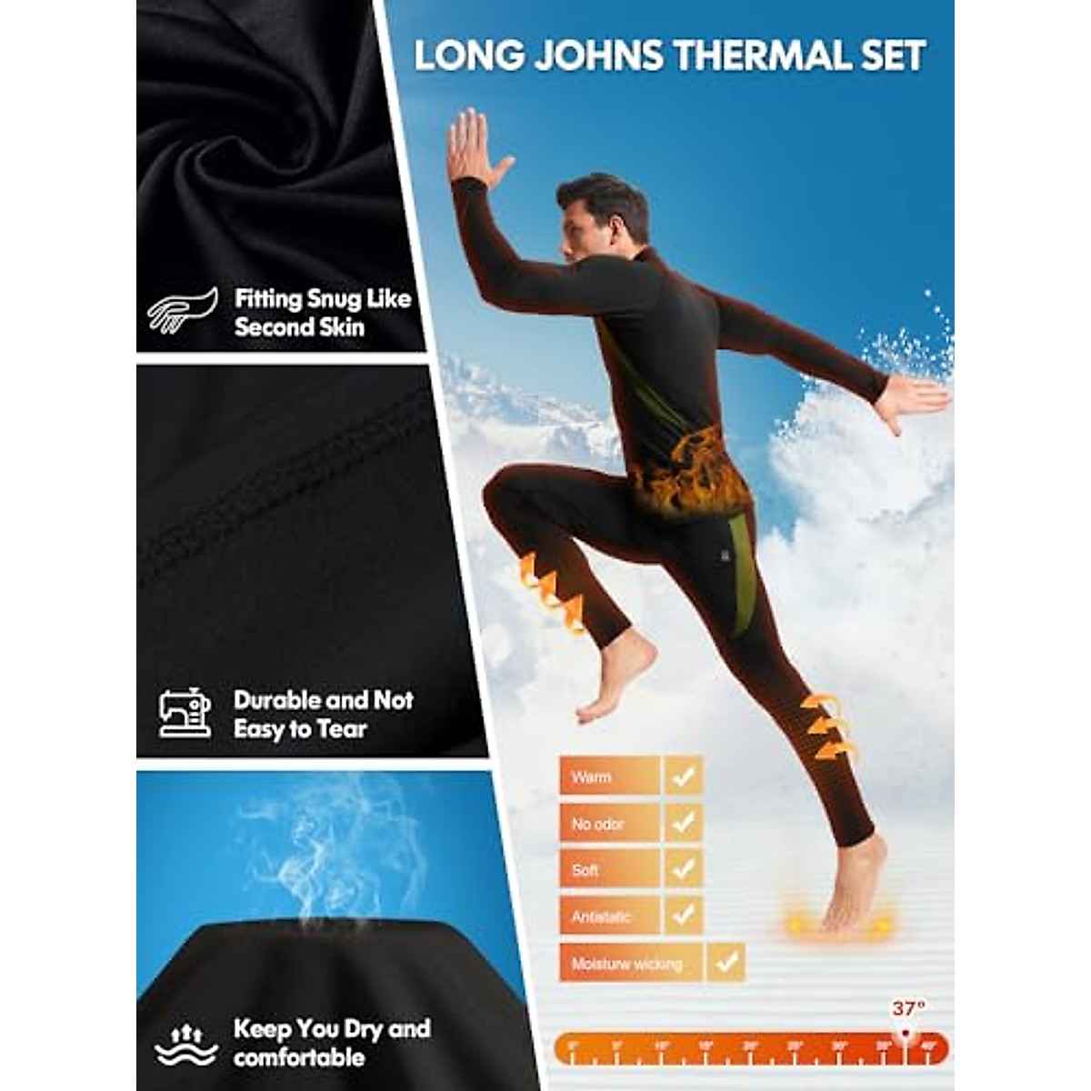 romision Turtle Neck Long Johns Thermal Underwear for Men Fleece Base Layer Cold Weather Top and Bottom Set Hunting Gear