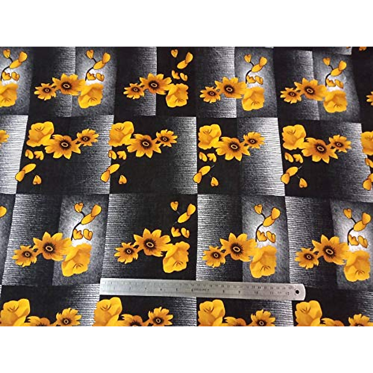 Fabricity - Rayon Challis Fabric by The Yard - 58 inches Wide - Printed Checkered Flower Design (Black, 2 Yards)