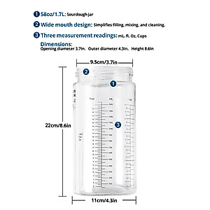 Vegapunk 58oz Sourdough Starter Jar Glass Kit - Wide Mouth Container/Crock with Lid for Bread Starter - Large Mason Jar with Date marked Feeding Band for Sourdough Starter