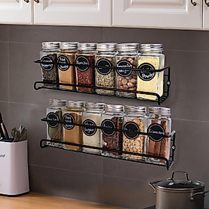 PNHYTUGY Spice Rack Wall Mount, 4 Pack Hanging Spice Rack with 24 Spice Jars, 180 Spice Labels, Whiteboard Marker & Funnel, Screw or Adhesive Spice Rack Organizer for Cabinet.Wall.Metal