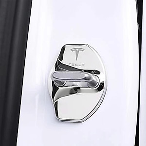 PJOKI Fit Tesla Model 3 Model Y Car Door Lock Cover Stainless Steel Car Door Lock Cover Door Guard Lock for Tesla Accessories(Silver)