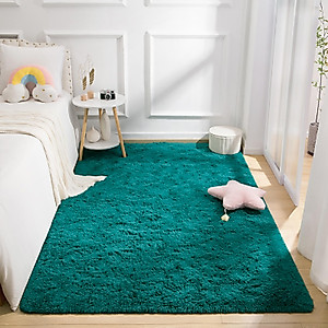 BENRON Living Room Rug 4x6 Area Rug Teal Green Fluffy Rugs for Bedroom Fuzzy Rugs for Girls Kids Room Shaggy Nursery Rug Memory Foam Rug Anti-Slip Carpets