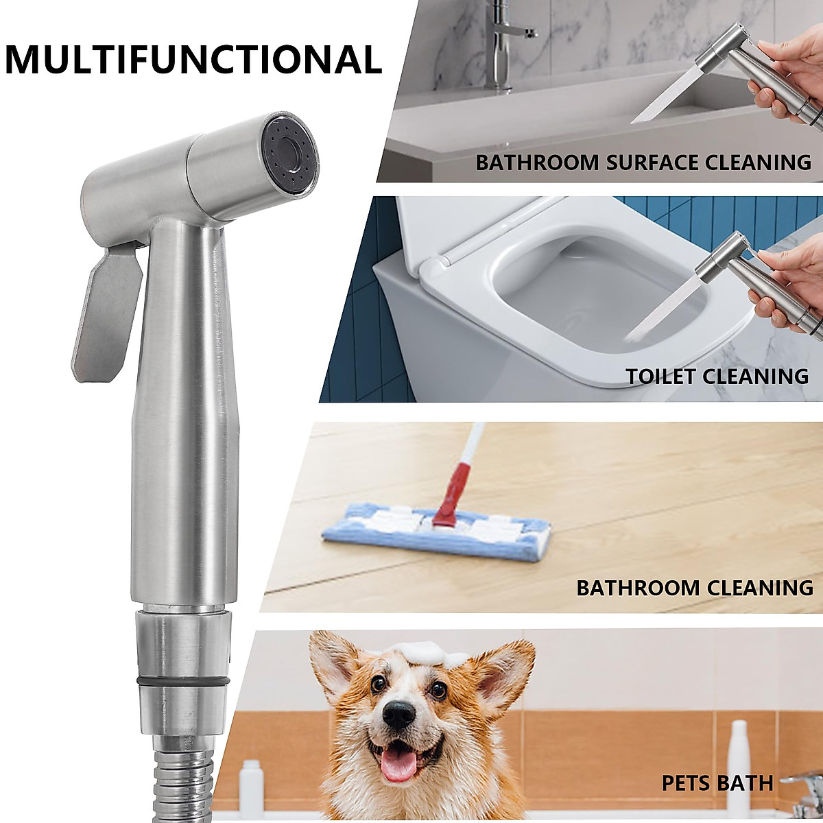 GCGWEQS Handheld Toilet Bidet, Sprayer for Toilet-Adjustable Water Pressure Control with Bidet Hose for Feminine Wash, Cloth Diaper for Baby Wash, Brushed Nickel Handheld Sprayer Kit