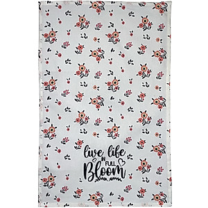Set of 4, 100% Cotton, Spring Flower with Sentiment Live Life in Full Bloom Kitchen Towel Set, Include 2 Kitchen Towels, 1 Pot Holder & 1 Ovenmitt.