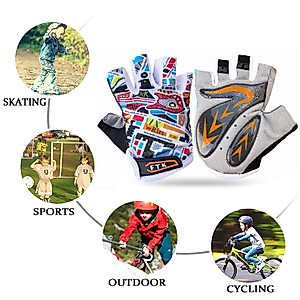 Kids Bike Gloves Boys Girls Gel Padded Full Finger/Half Finger Road Riding Mountain Bicycle Non-Slip Cycling Glove for Youth Junior Children Ages 2-11 (Orange-Half Finger,Medium)