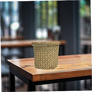 Hohopeti Woven Trash Can Bedroom Garbage Bin Rattan Straw Woven Waste Basket for Living Room Kitchen Bathroom Office Decorative Storage Container