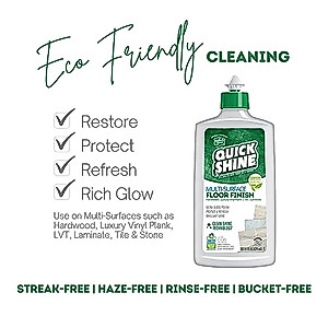 Quick Shine Sustainable Hard Surface Floor Mop Kit with 3 Reusable Pads & 1 Safer Choice Floor Finish Cleaner 16oz | Use Wet + Dry | Squirt, Spread, Done | Hardwood, Luxury Vinyl Plank, Laminate