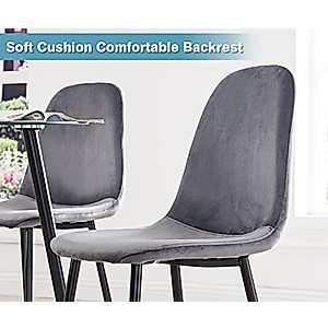 STYLIFING Dining Table Set for 4 Modern 5 Pieces Dining Room Set Mid Century Round Tempered Glass Kitchen Table and 4 Deep Grey Modern Velvet Fabric Upholstered Kitchen Chair with Metal Legs