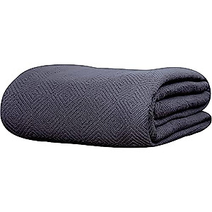 Cotton Throw Blanket Queen Size for Bed - Diamond Weave Blankets, Grey Soft Lightweight Woven Throw Blankets for Couch Bed Sofa Travel 100% Cotton Blankets & Throws - 90x90 inches