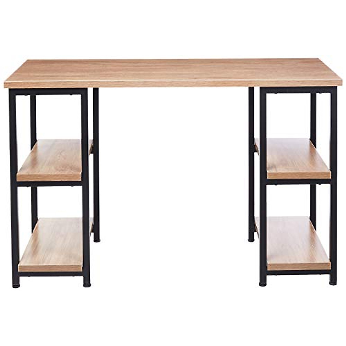 Coral Flower Landisl Desk,Simple and Modern Design,with Four Open Shelves for Books, Office Supplies or Accessories Within Easy Reach，Light Oak