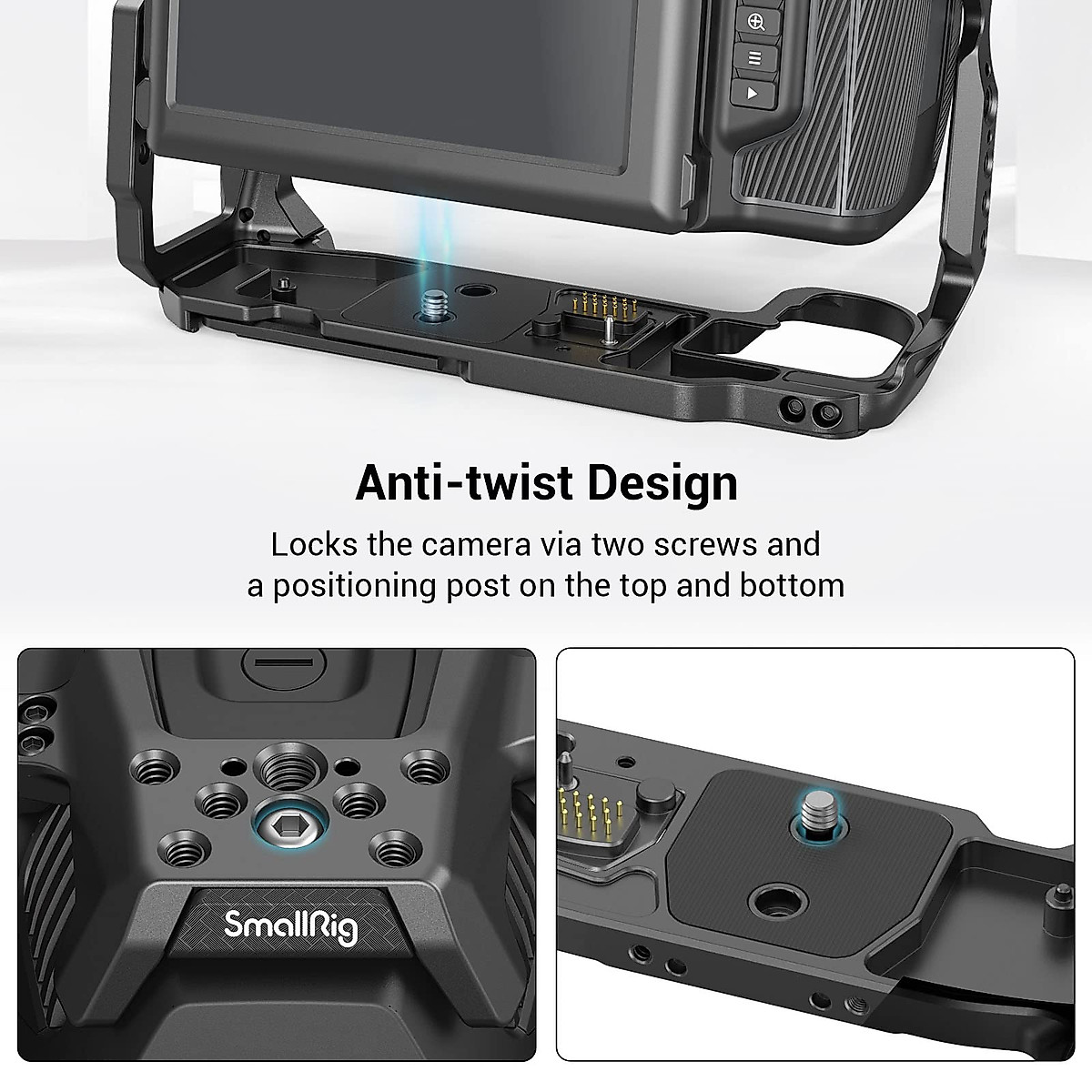 SmallRig Full Cage for BMPCC 6K Pro / 6K G2, for Blackmagic Pocket Camera Battery Grip, Comes with Built-in Removable Pogo Pin Connector, Locating Holes for ARRI and NATO Rail - 3517