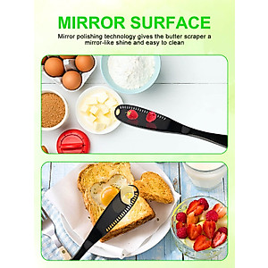 RIEOS 2 PCS Butter Spreader Knife, Stainless Steel Multi-Function Butter Knives, Black Curler with Holes & Serrated Edge, 3- in- 1 Kitchen Gadgets for Cold Butter, Bread, and Jams