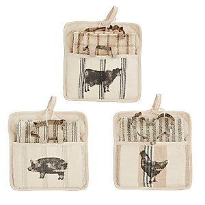 Mud Pie Farm Pot Holder & Towel Set, Pig, 8" x 8"