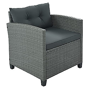 DHPM 6 Pieces Patio PE Wicker Furniture Set Outdoor Brown Rattan Sectional Conversation Sofa Chair with Storage Table and Beige Cushions, for Garden, Yard, Deck, Black