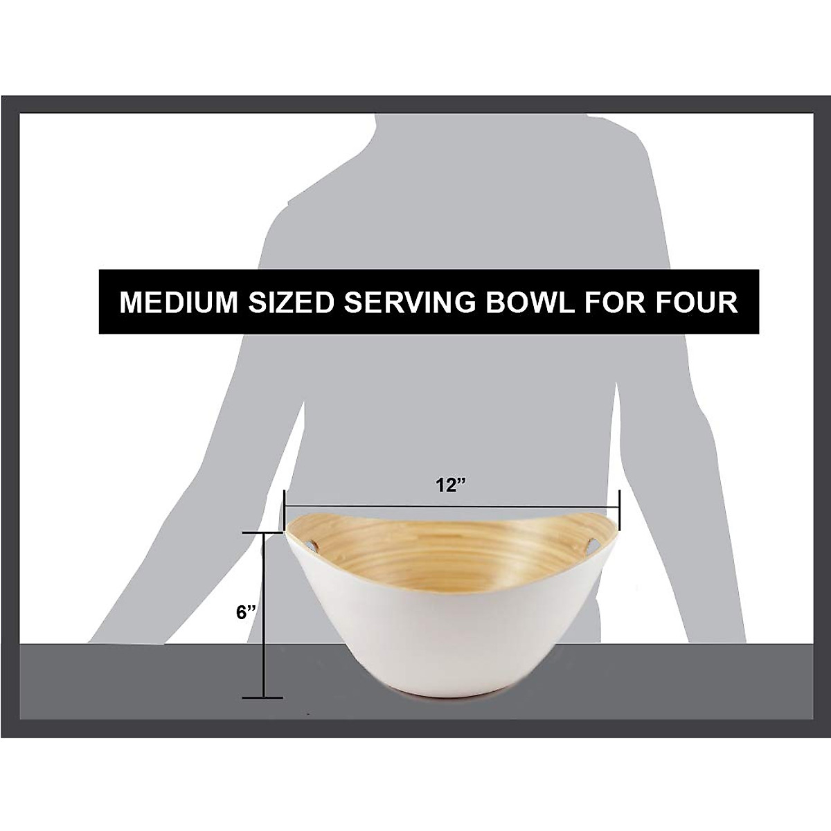 Purelite Modern Scandinavian Style Designer Salad and Fruit Bowl with Matching Salad Serving Set Made of Sustainable Bamboo | 12 inch