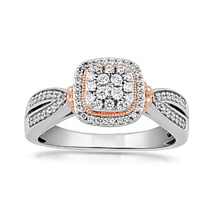 Jewelili Rose Gold over Sterling Silver 1/3 Cttw Natural White Round Diamond Bridal Engagement Ring, Size 8