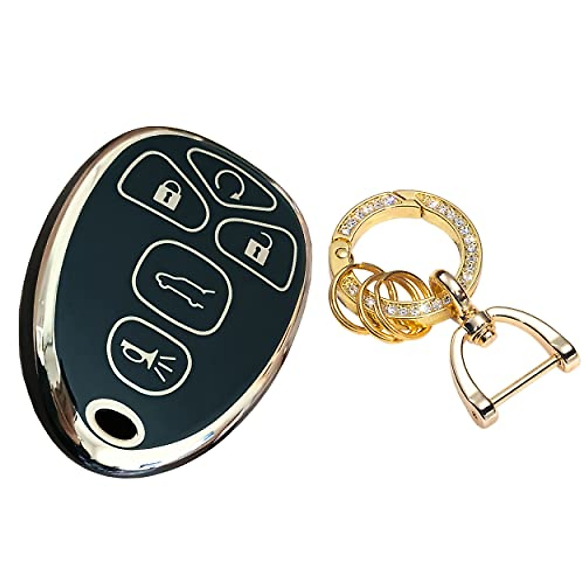 TAPAYICA for GMC Key Fob Cover Keyless Remote Smart Key Fob Shell with Keychain Fit for Chevrolet Suburban Tahoe Traverse Buick Enclave Cadillac Escalade GMC Acadia Yukon (5 Buttons-Black)