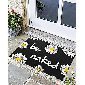 Indoor Door Mat Washable Mat 18x30 Inch - Outdoor Non-Slip Mat Absorbent Resist Dirt Doormats Be Naked Little Daisy Tile Pattern Black Floor Mat for Entryway Patio Bathroom
