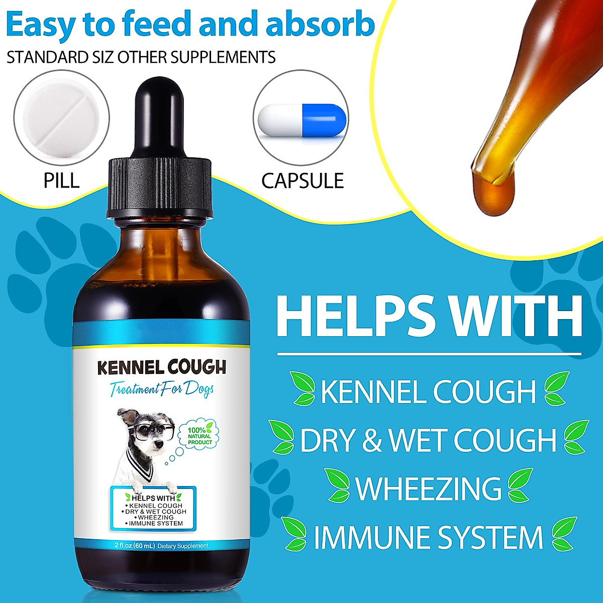 Kennel Cough Treatment for Dogs, Kennel Cough Herbal Drops, Dog Cough Relief - Dog Seasonal Allergy Relief, Dog Itch Relief, Support Dog Cough Care About Dry, Pet Cough Relief - 2.02 Fl.oz / 60 ml
