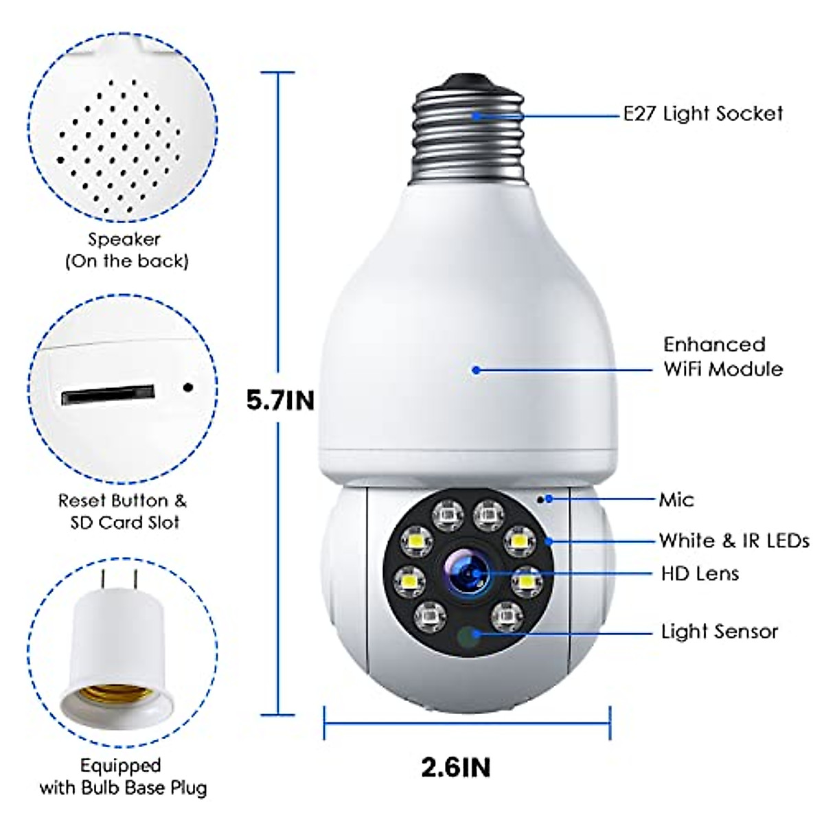 CAMBLINK 2.4GHz WiFi Light Bulb Security Camera,1080P Light Socket Camera, Outdoor Indoor Wireless Security Camera,Full Color Night Vision, TwoWay Dialogue,Motion Tracking,Alexa Support 2PCS…