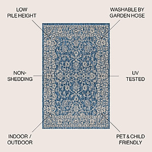 JONATHAN Y SMB103A-8 Palazzo Vine and Border Textured Weave Indoor Outdoor Area-Rug Coastal Bohemian Rustic Glam Easy-Cleaning Bedroom Kitchen Backyard Patio Non Shedding, 8 X 10, Navy/Gray