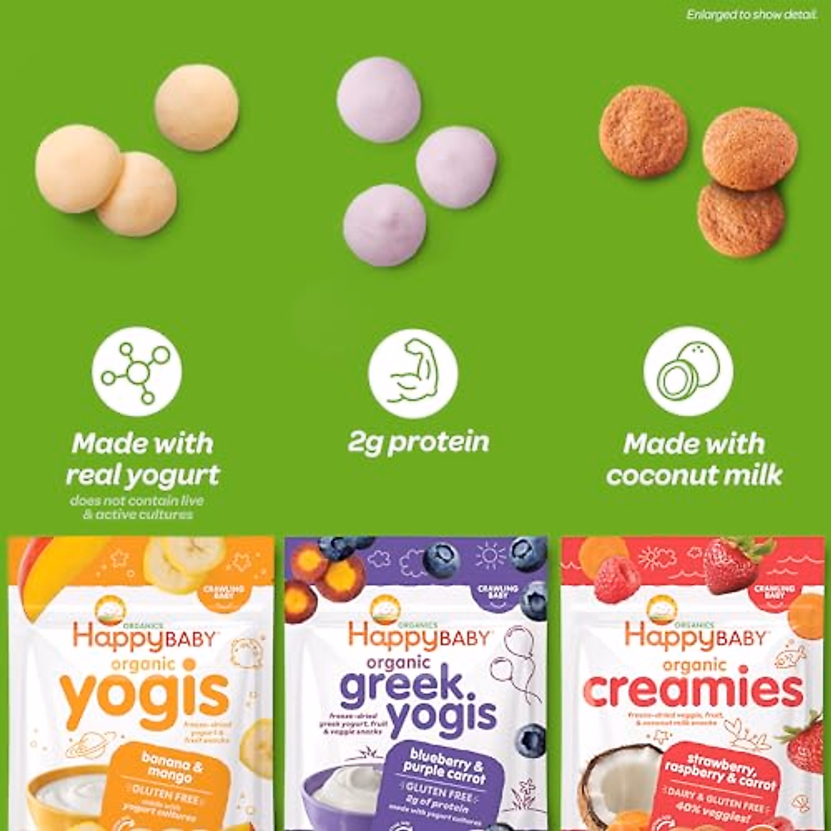 Happy Baby Organics Baby Snacks, Yogis, Freeze Dried Yogurt & Fruit Snacks, Gluten Free Snack for Babies 9+ Months, Banana & Mango, 1 Ounce (Pack of 8)