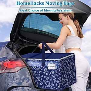 HomeHacks Moving Bags, Extra Large Size Moving Boxes, Heavy Duty Luggage Bags with Smooth Zipper and Sturdy Handles, Large Capacity & Easy Loading Storage Totes for Space Saver 88L, 6-Pack, Blue
