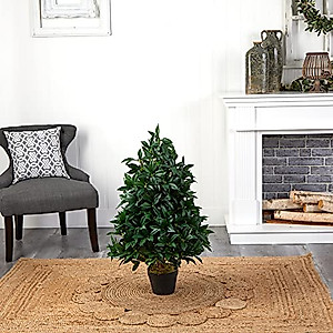 Nearly Natural 3-Ft. Bay Leaf Artificial Topiary UV Resistant (Indoor/Outdoor) Silk Trees, Green