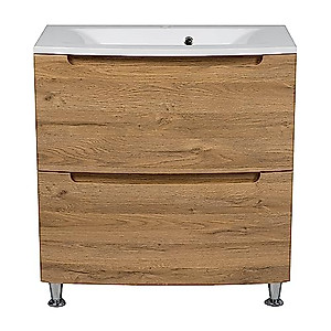 Bath Oasis Modern Free Standing Bathroom Vanity with Washbasin | Delux Teak Natural Collection | Non-Toxic Fire-Resistant MDF-40-Diamond Collection 40"