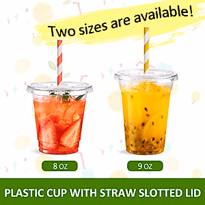 Eupako 9 oz Plastic Cups with Lids 100 Sets, Disposable Clear Cups with Lids, Cold Drink Containers for Beverage, Parfait, Smoothie