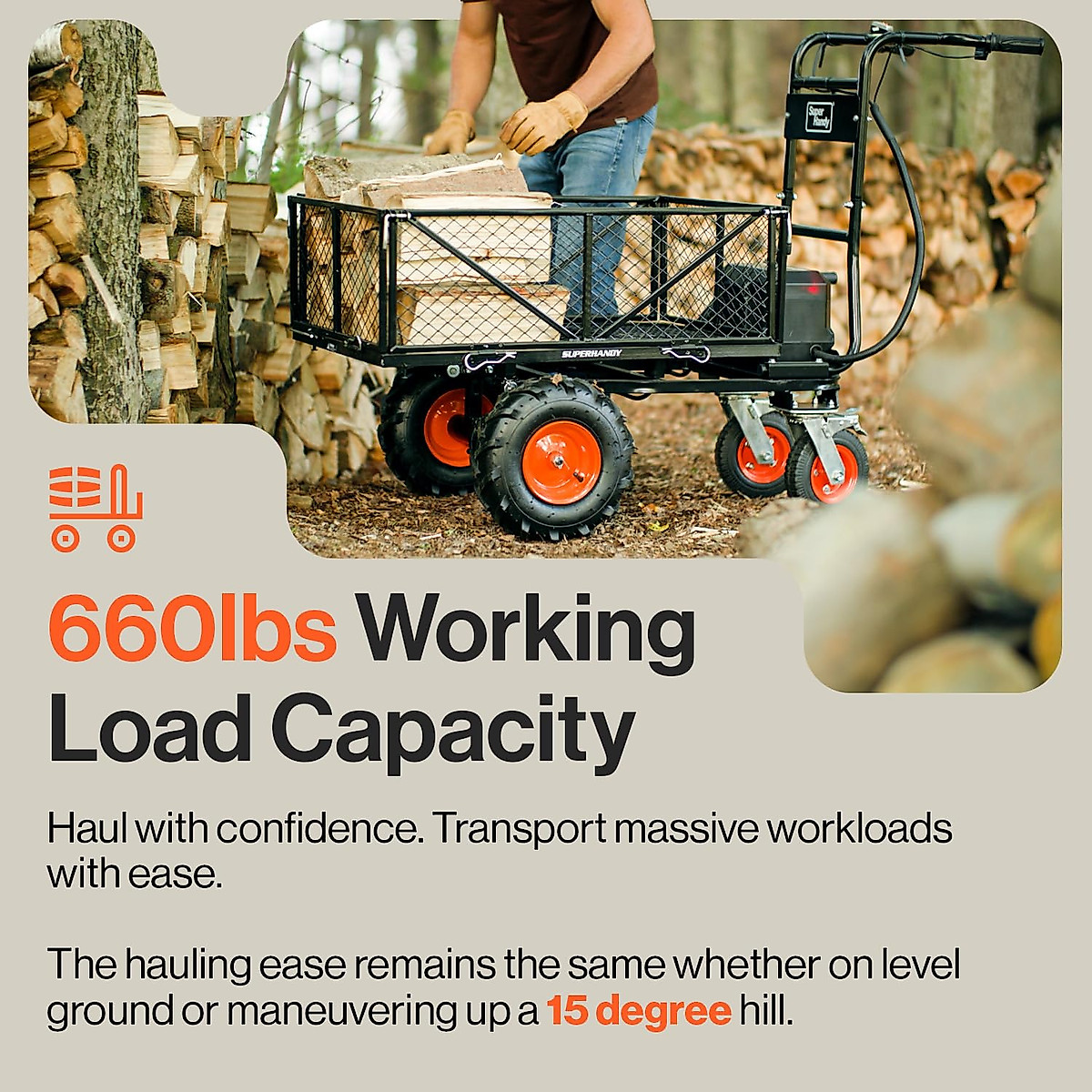 SuperHandy Utility Service Cart Power Wagon Wheelbarrow Electric 48V DC Li-Ion Powered 660Lbs Load and 1000Lbs+ Hauling Capacity Farm and Garden All Purpose Modular Cargo Bed