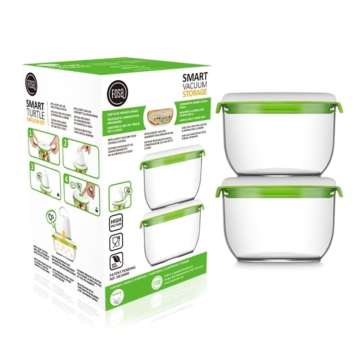 FOSA Vacuum Seal Food Storage System Reusable Medium Containers, 2 pack, 850ml size (Vacuum Pump not Included)¡­