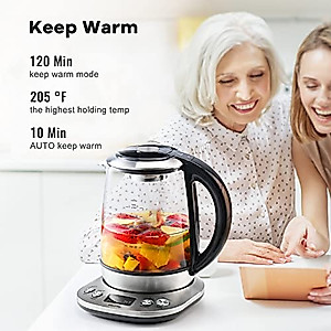 Mecity Electric Tea Kettle With Tea Infuser and Temperature Control Glass Tea Maker LCD Display Preset Brewing Programs For Tea Water Boiler 1.7L