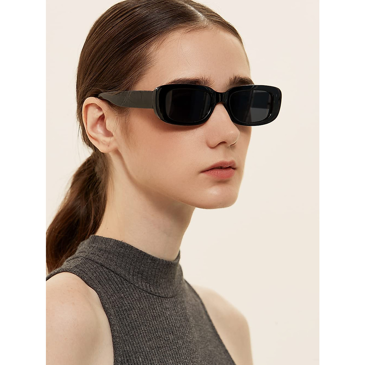 SORVINO Rectangle Sunglasses for Women Men 90s Vintage Retro Sunglasses Square Frame Black Frame/Grey Lens