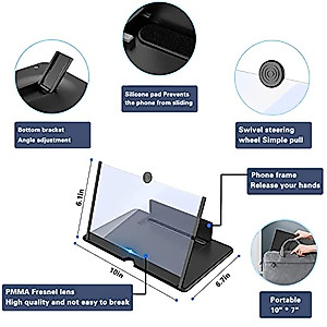 12 in Screen Magnifier for Smartphone 3D HD Mobile Phone Screen Magnifier Video Expandable HD Screen Foldable for Watching Movies Videos, Playing Games, for All Smartphones (Black)