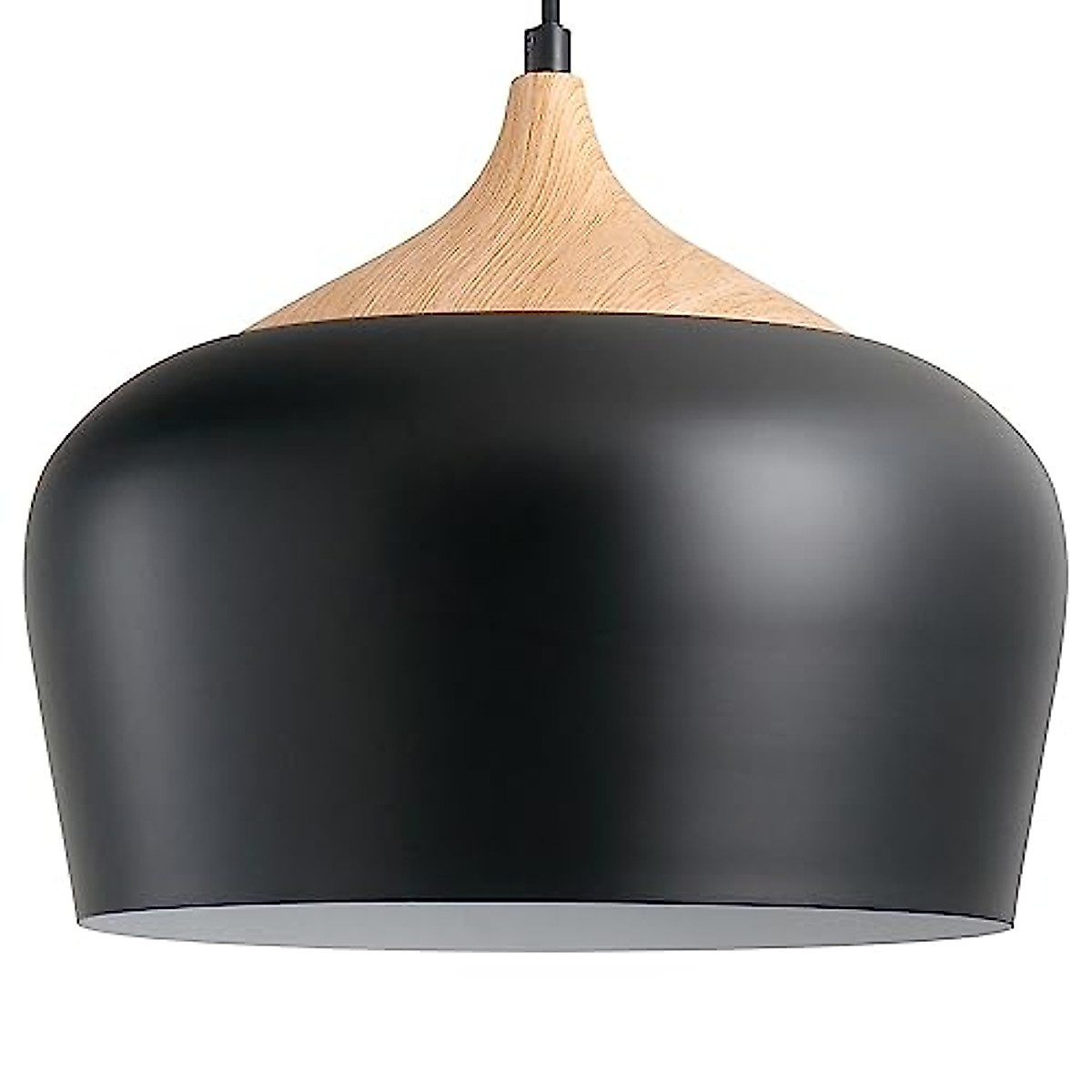 KARMIQI Farmhous Pendant Lights LED Bulb Included Black Pendant Lights Kitchen Island with Metal and Faux Wood Shade, Pendant Hanging Light Fixtures for Kitchen, Dining Room, Living Rooms,Hallway