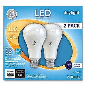 GE A21 E26 (Medium) LED Bulb Daylight 100 Watt Equivalence 2 pk