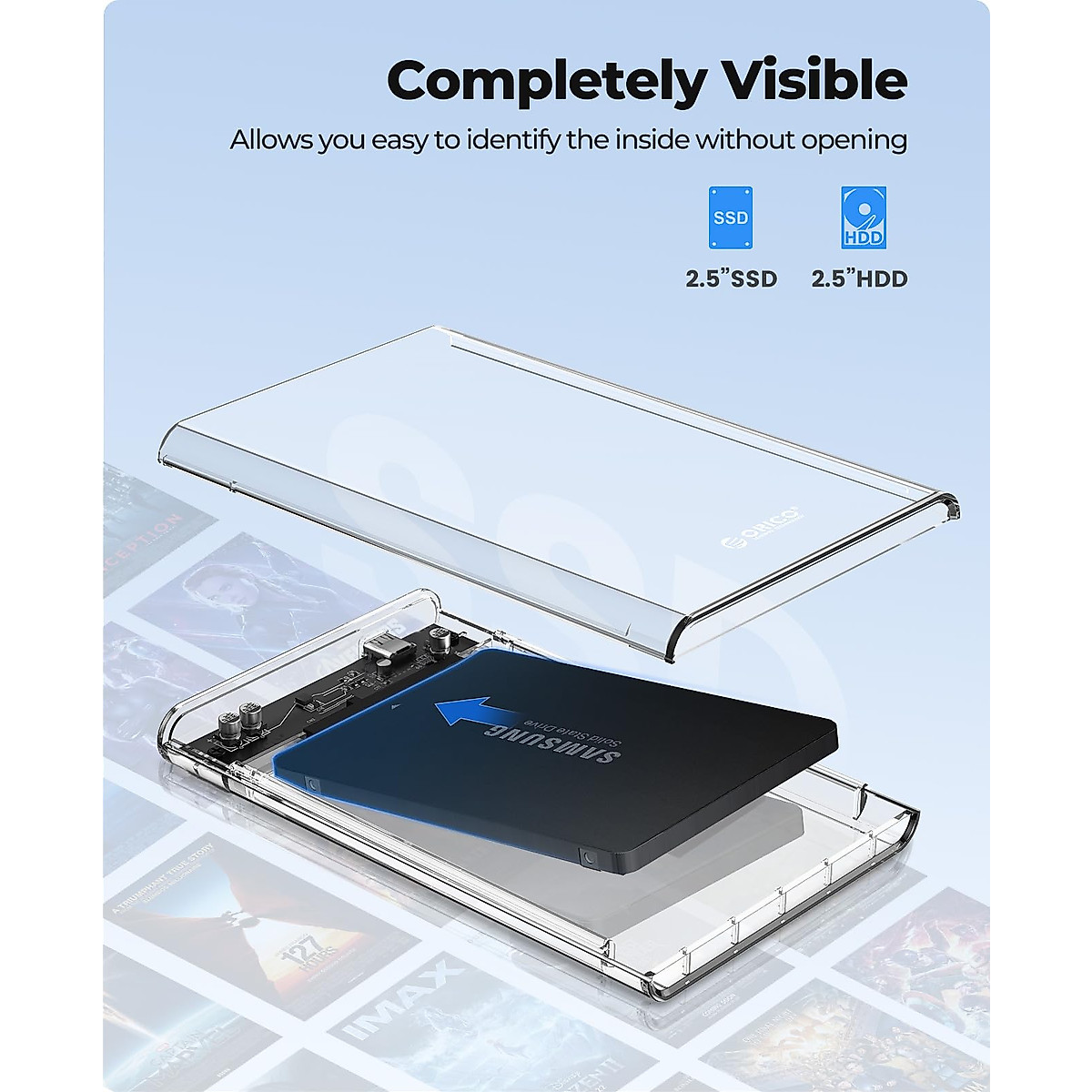 ORICO 2.5 inch Hard Drive Enclosure SATA to USB C 3.1 6Gbps External Hard Drive Case for 7/9.5mm HDD/SSD Support UASP Up to 6TB -2139C3-CR