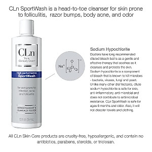 CLn® SportWash – High-Performance Sport Body Wash, For Men & Women Prone to Body Odor, Foot Odor, Ringworm, Folliculitis, & Back Acne, Fragrance-Free & Paraben-Free, 12 fl. oz.