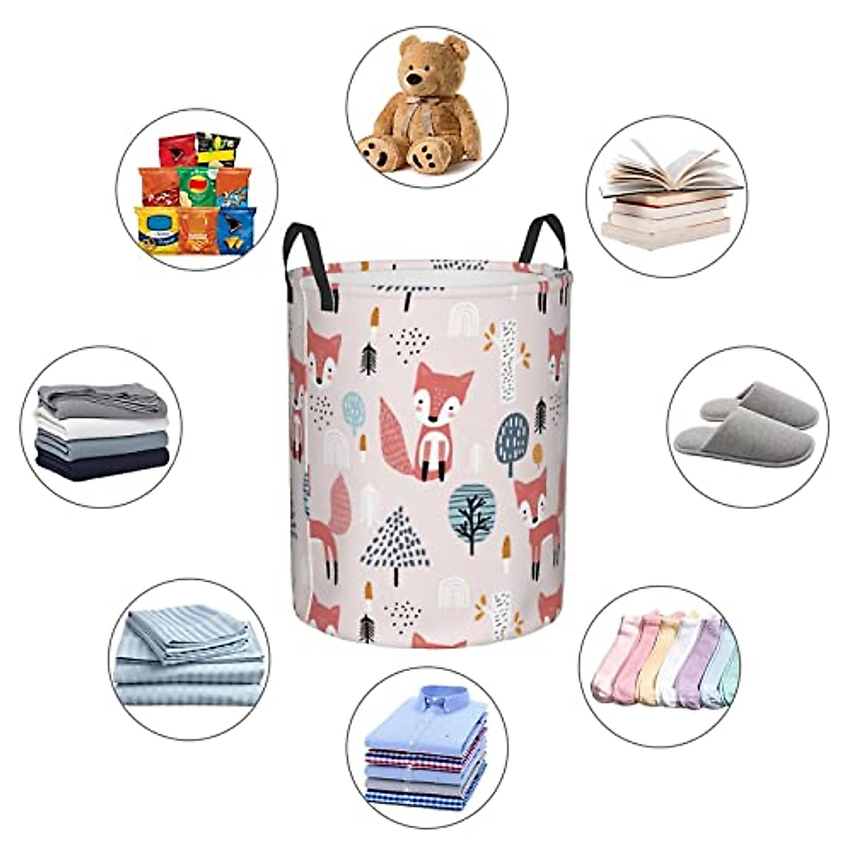 Fox Pink Laundry Hamper Collapsible Laundry Baskets with Handles Dirty Foldable Clothes Basket Easy Carry Laundry Bag Round Storage Basket for Bedroom Toy01