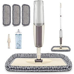 Microfiber Spray Floor Mops for Floor Cleaning - MEXERRIS Microfiber Dust Floor Mop Wet Dry Mop for Laminate Wood Tiles,Hardwood Floor Mop with 3 Reusable Pads 410ML Refillable Bottle and 1 Scrubber